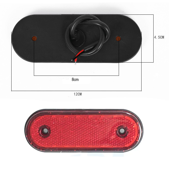 LED Marker Light + Oval Side Reflector (Red) - 12cm