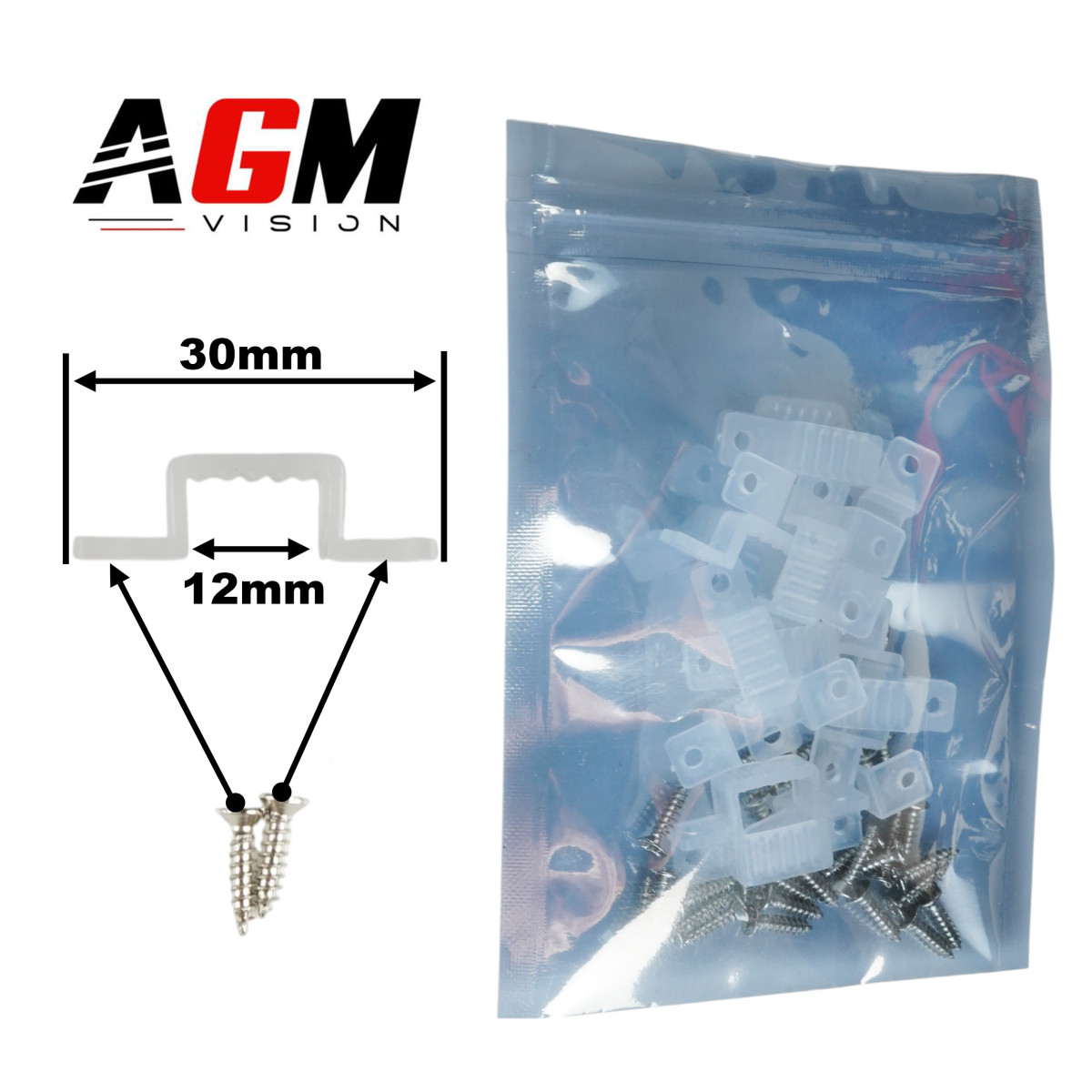 Pack of 15 mounts and 30 screws for LED strip - Car