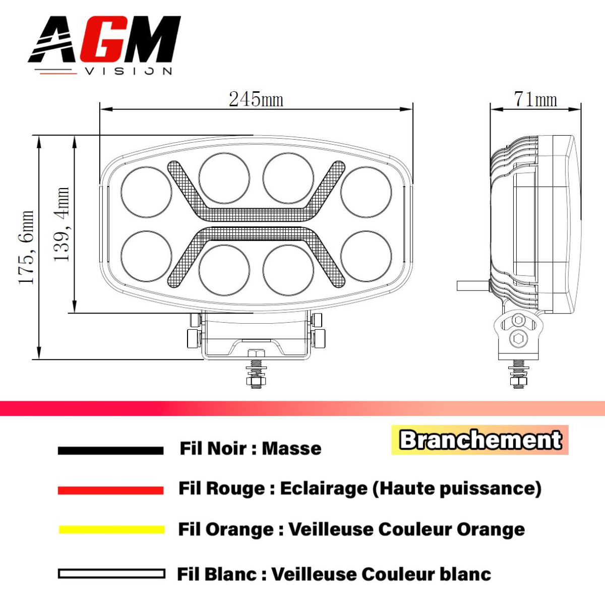 Arcana Oval LED Headlight with Orange/White Position Light 80W - Truck