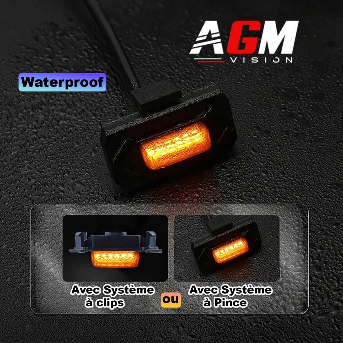 Pack of 4 Orange LED Night Lights with Clip & Clamps - Grille
