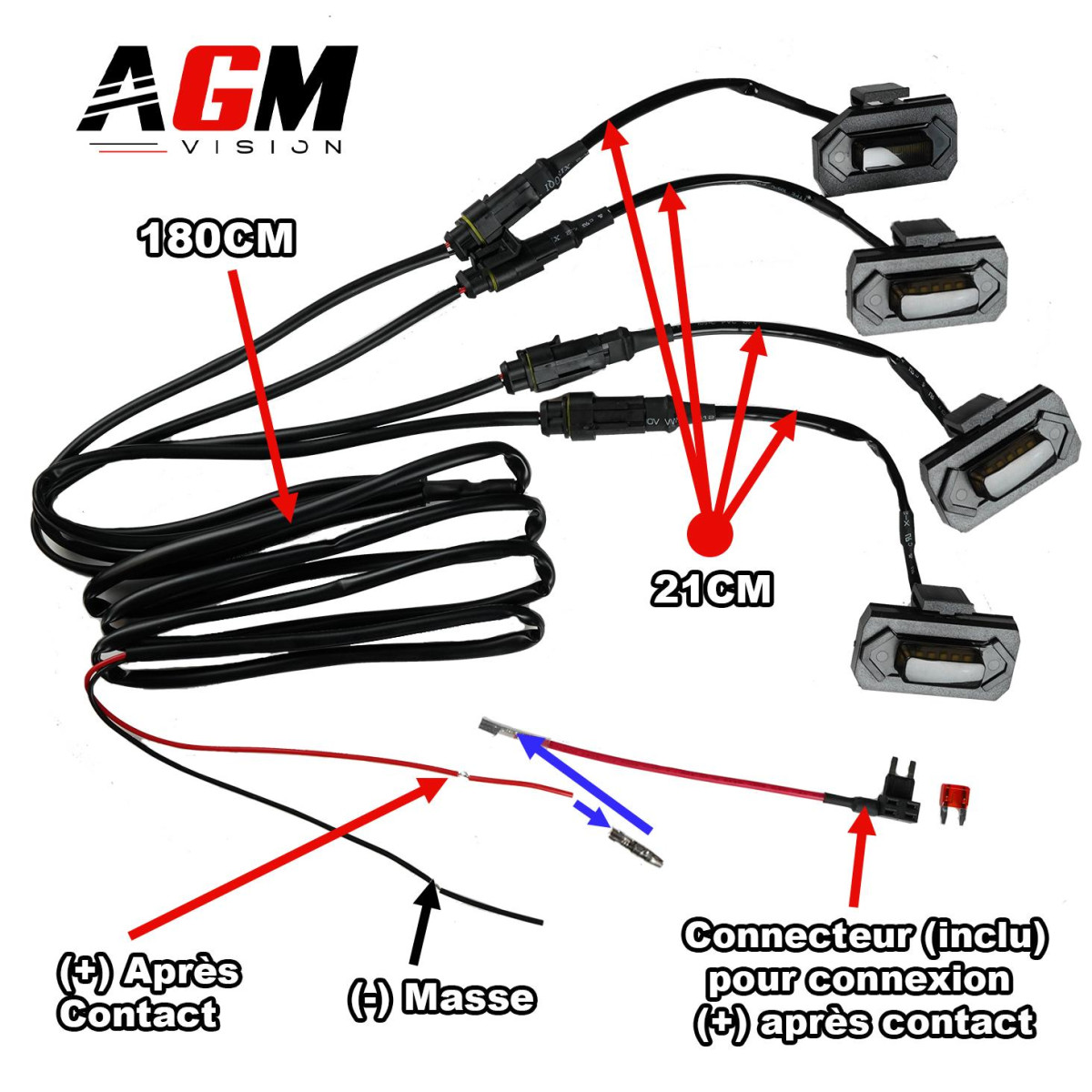 Pack of 4 Orange LED Night Lights with Clip & Clamps - Grille