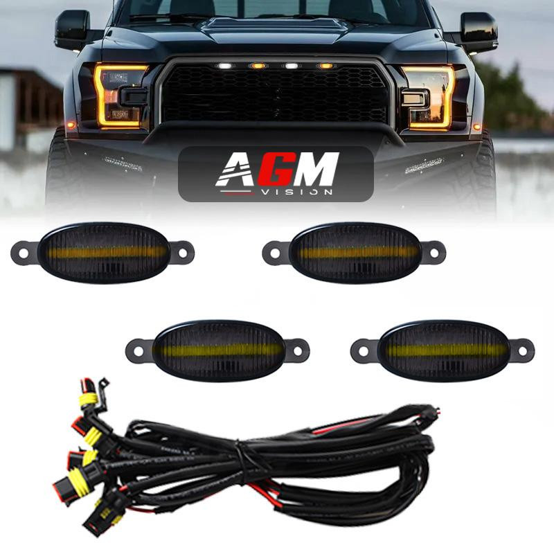 Pack 4 LED nachtlampjes wit/oranje smoke met schroef voor grille