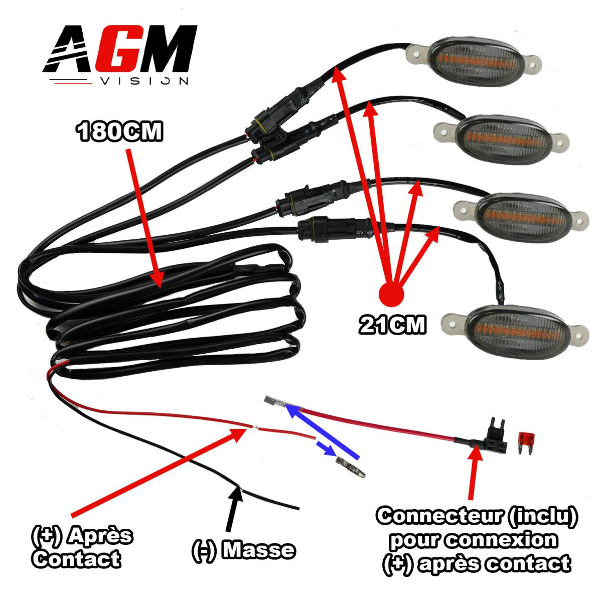 Pack 4 LED nachtlampjes wit/oranje smoke met schroef voor grille