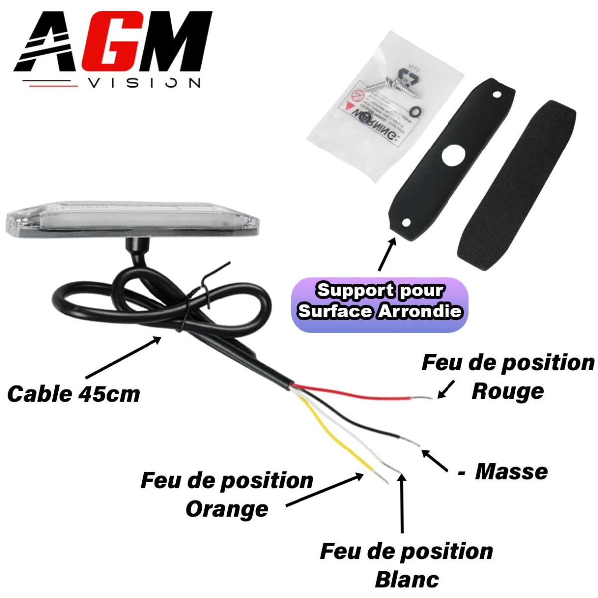 Tri-color LED marker light (white/orange/red) - 10 cm