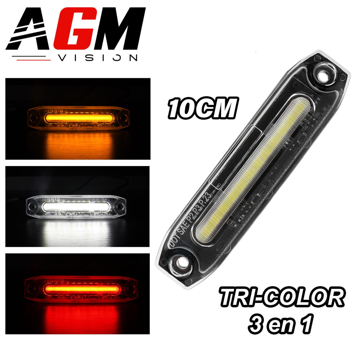 Luce di ingombro LED Tri-colore (bianco/arancione/rosso) - 10 cm